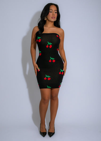 Cherry Bliss Knit Mini Dress Black – Diva Boutique Online