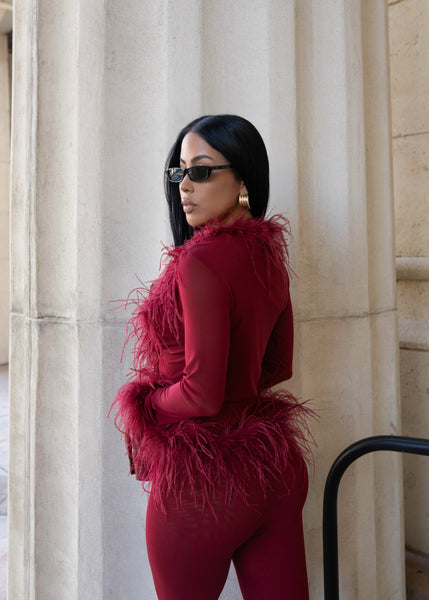 Midnight Impulse Feather Mesh Pant Set Red *PRE ORDER* – Diva Boutique ...